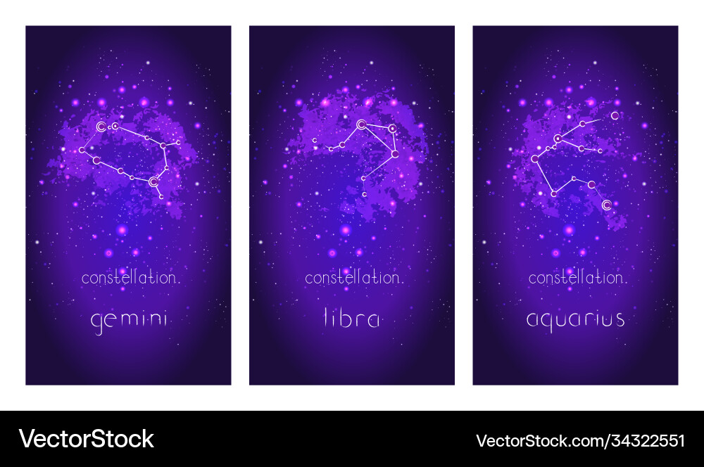 Set three cards with zodiac constellations Vector Image