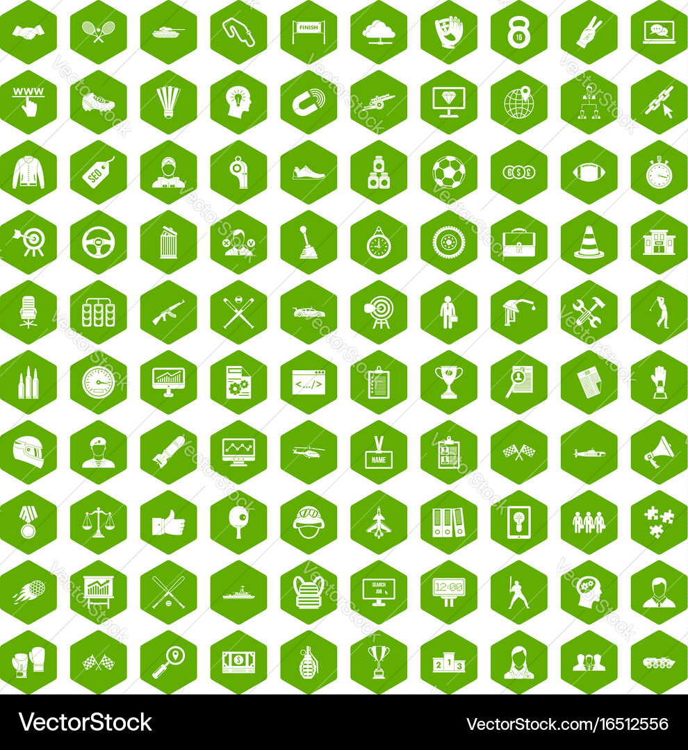 100 victory icons hexagon green Royalty Free Vector Image