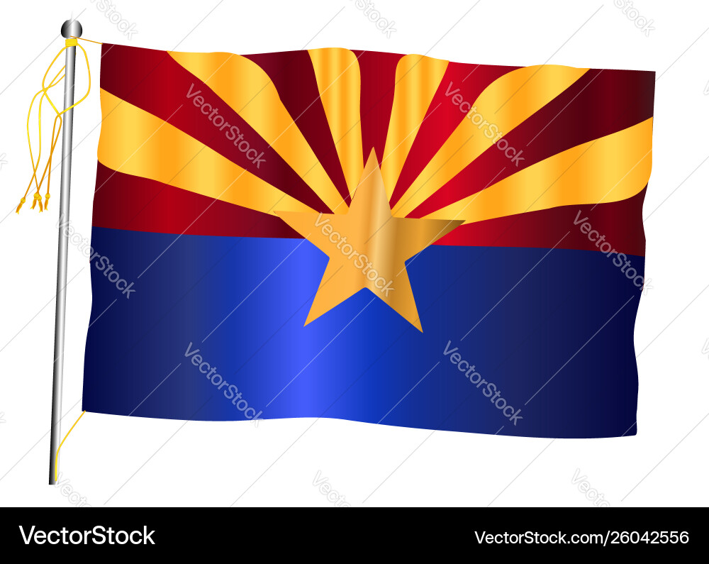 Arizona state waving flag and flagpole Royalty Free Vector