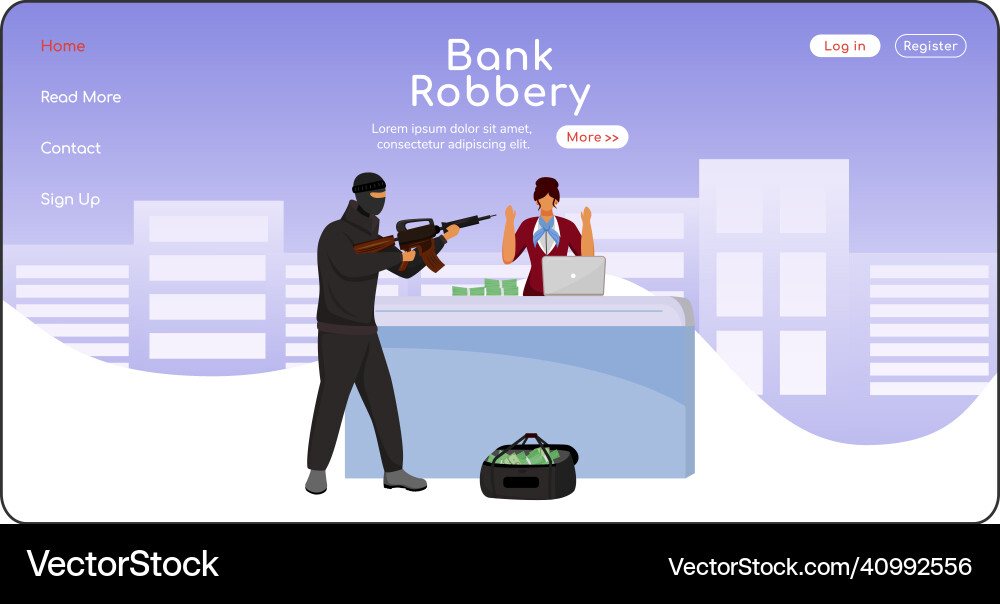 Bank robbery landing page flat color template Vector Image
