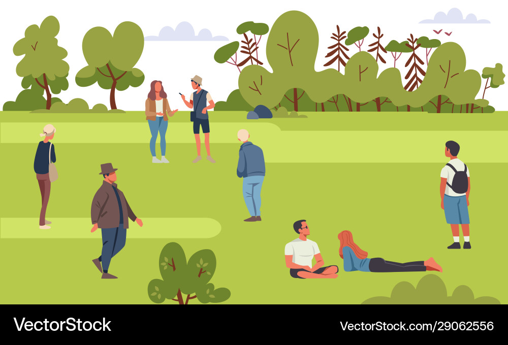 Characters spend leisure time in summer park set Vector Image