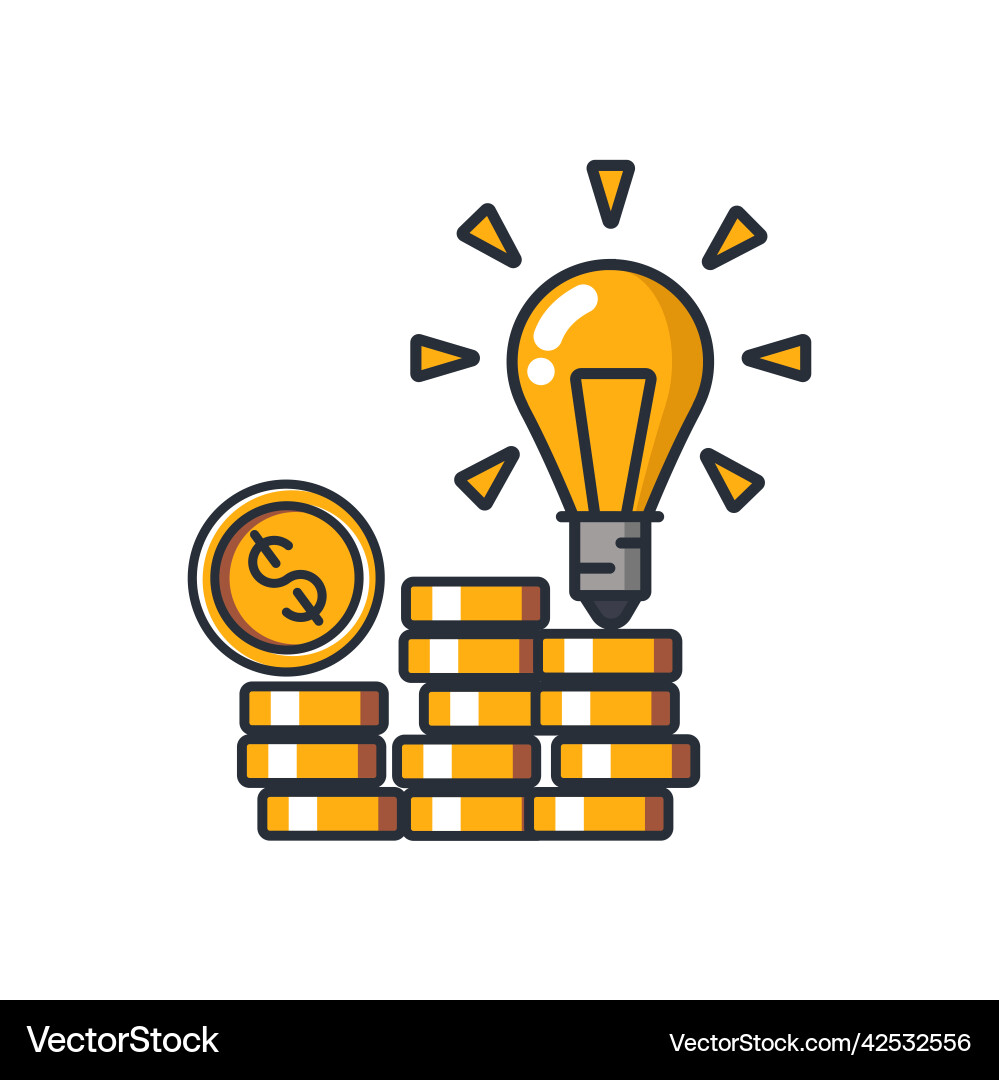 Colored thin icon of coin stack with lightbulb Vector Image
