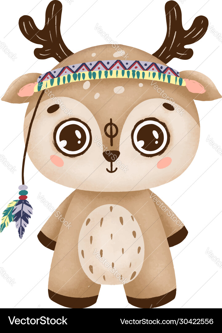 Cute boho deer with big eyes in a primitive style Vector Image