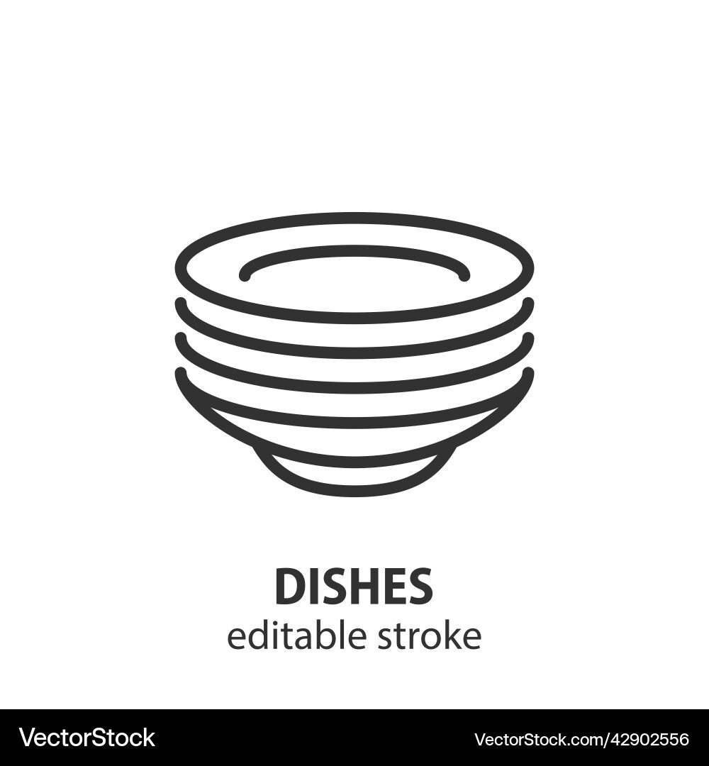 Dishes line icon stack of plates sign Royalty Free Vector