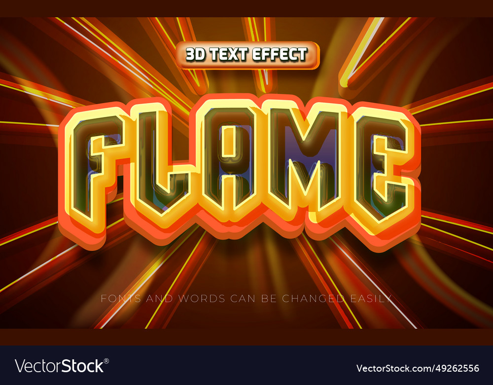 Flame 3d editable text effect style Royalty Free Vector