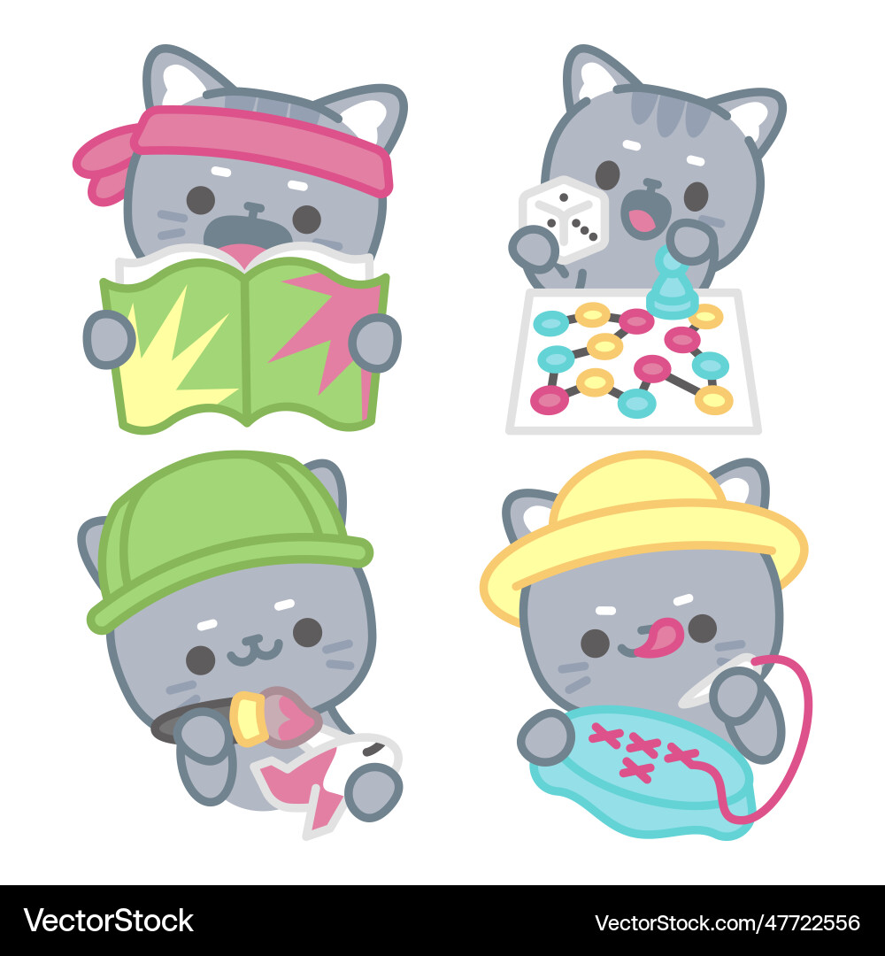 Hobbies stickers set with tomomi cat Royalty Free Vector