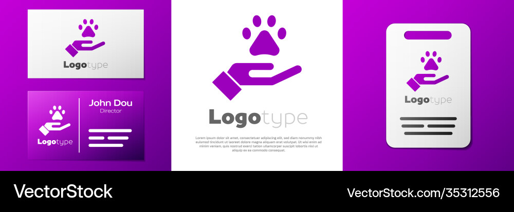 Logotype hands with animals footprint icon Vector Image
