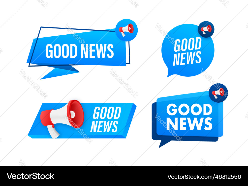 Megaphone label set with text good news Royalty Free Vector