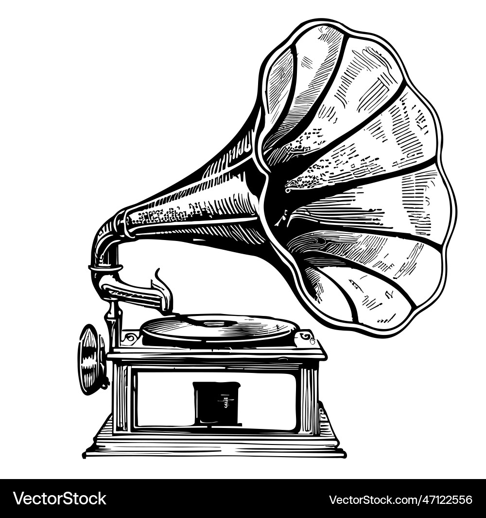 Retro musical gramophone sketch hand drawn Vector Image