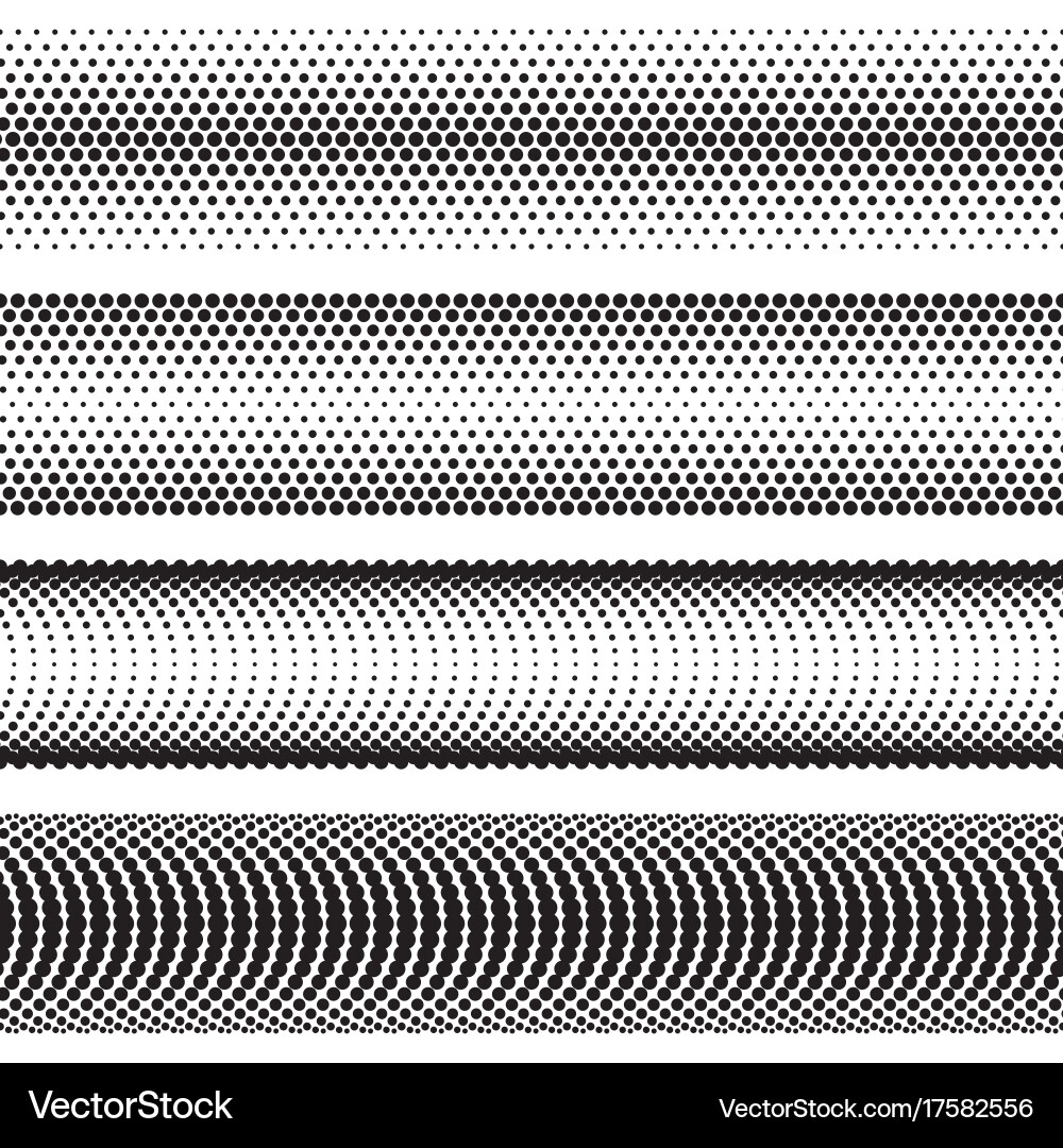 Seamless halftone dots effect borders Royalty Free Vector