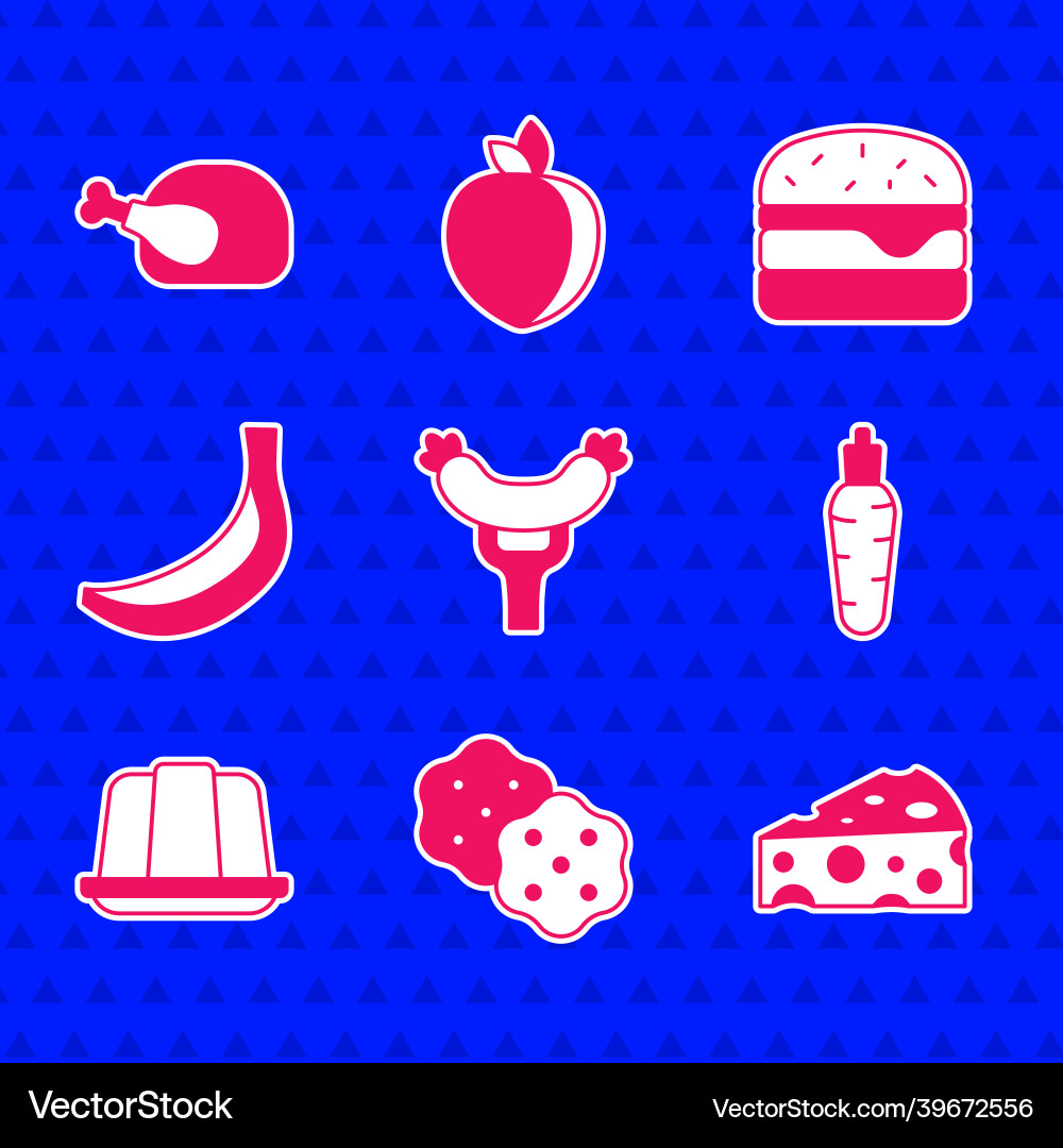 Set sausage on the fork cracker biscuit cheese Vector Image