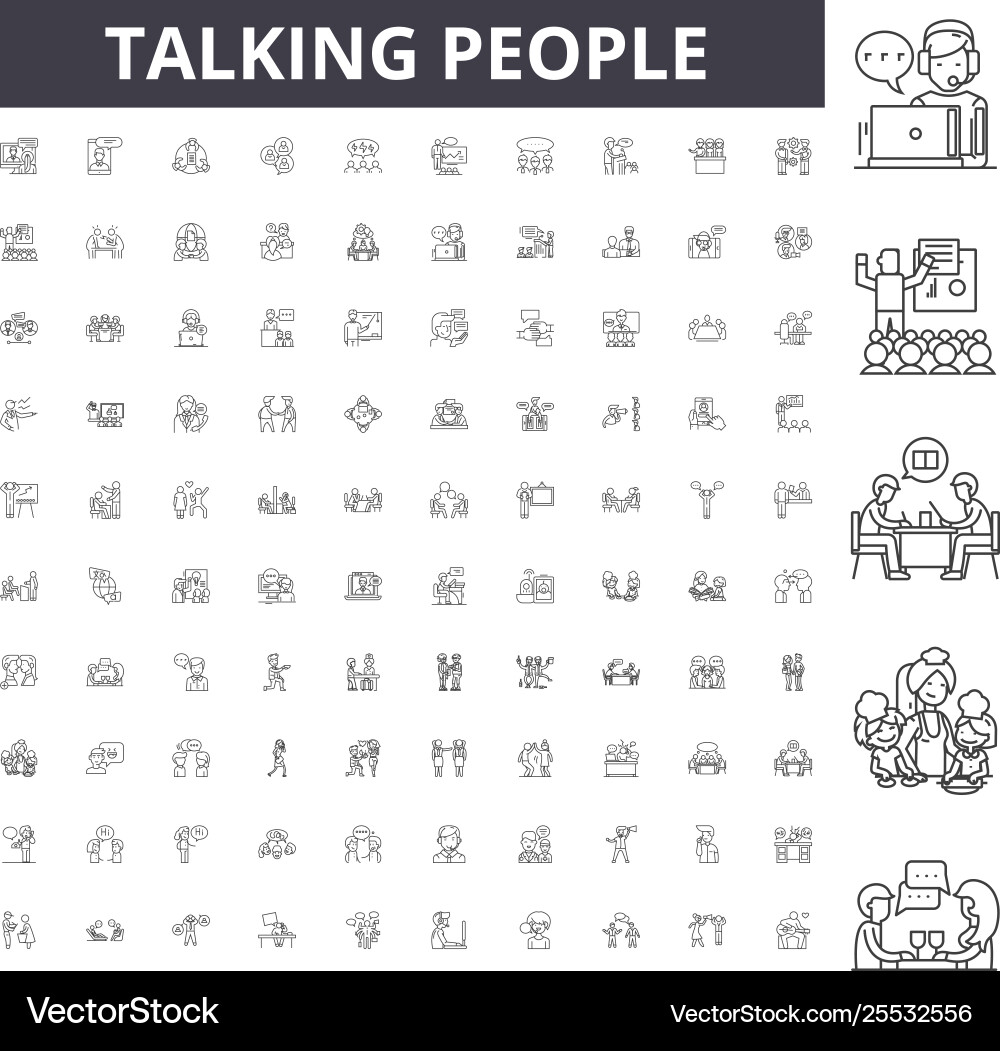 Talking people line icons signs set Royalty Free Vector