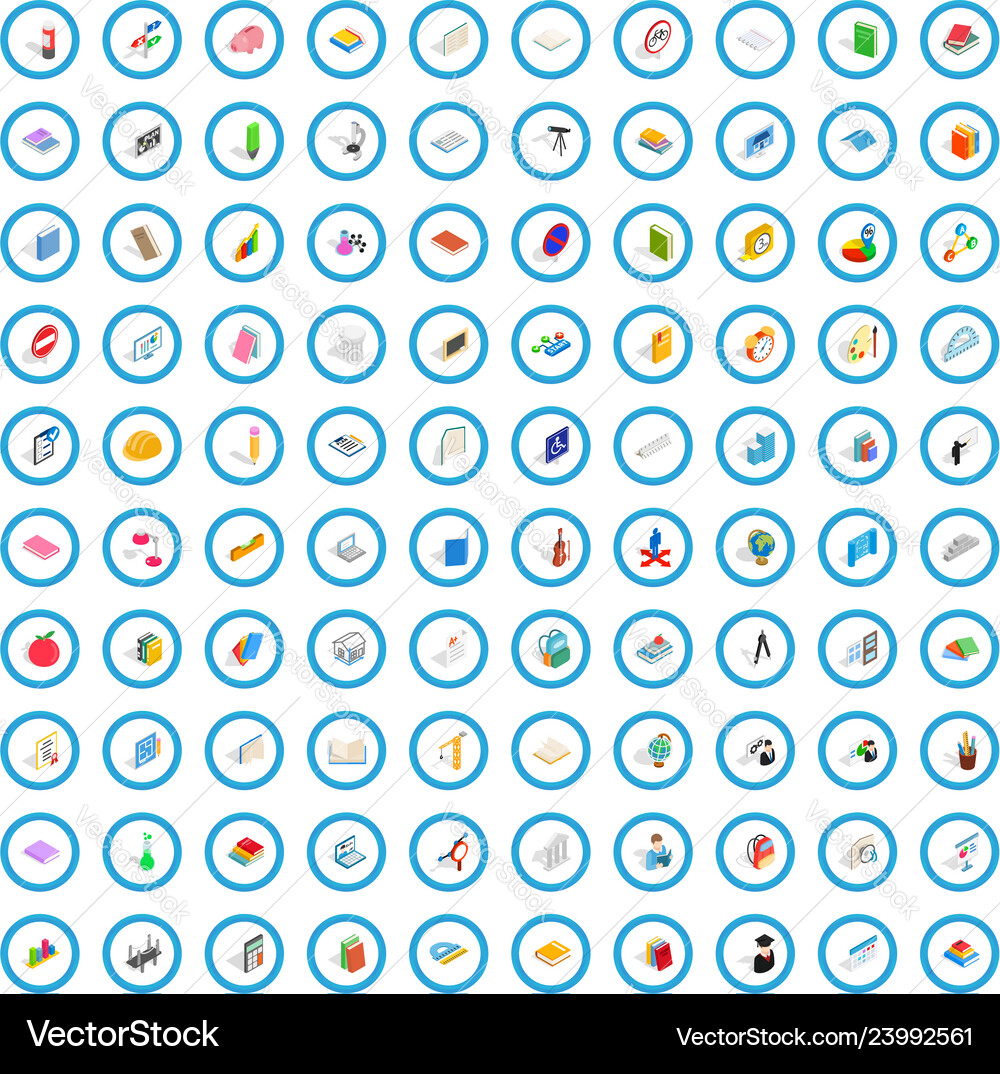 100 college icons set isometric 3d style Vector Image
