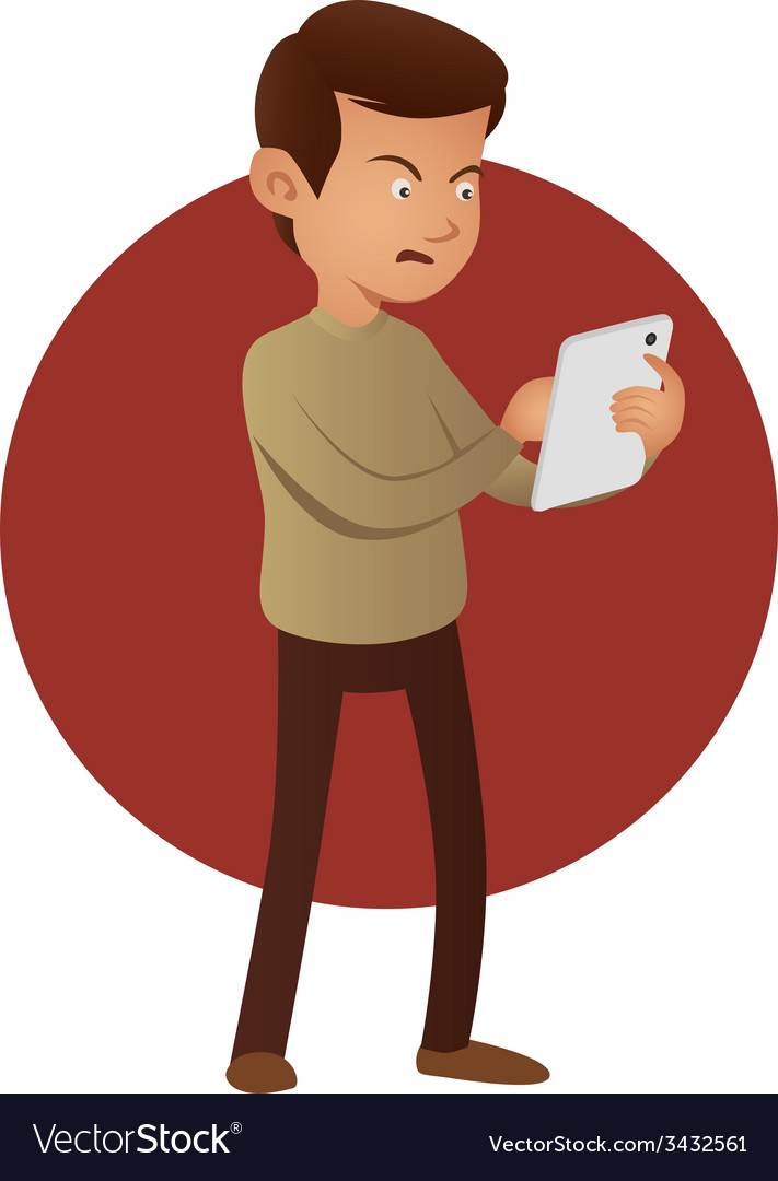 Angry man using tablet device Royalty Free Vector Image