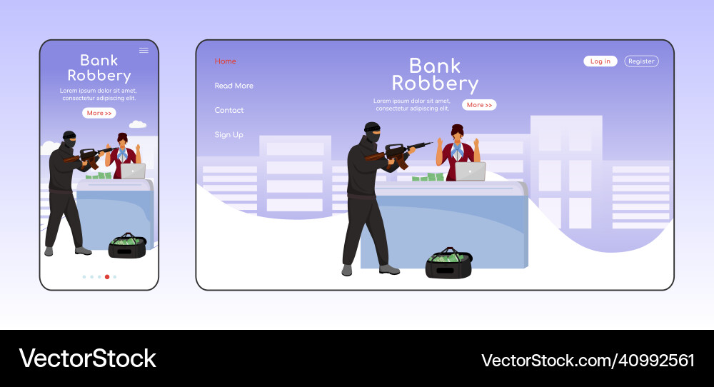 Bank robbery adaptive landing page flat color Vector Image