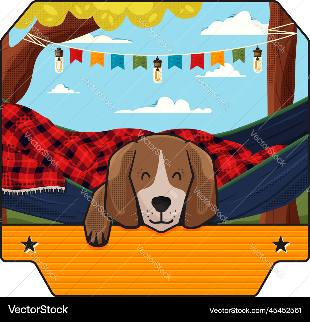 Camping adventure badge design with dog sleeping Vector Image