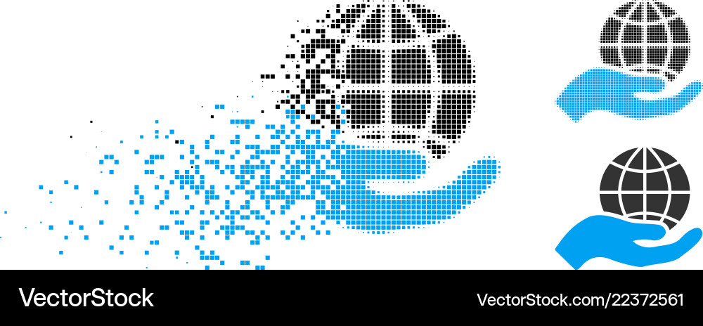 Dissipated pixel halftone global care icon Vector Image