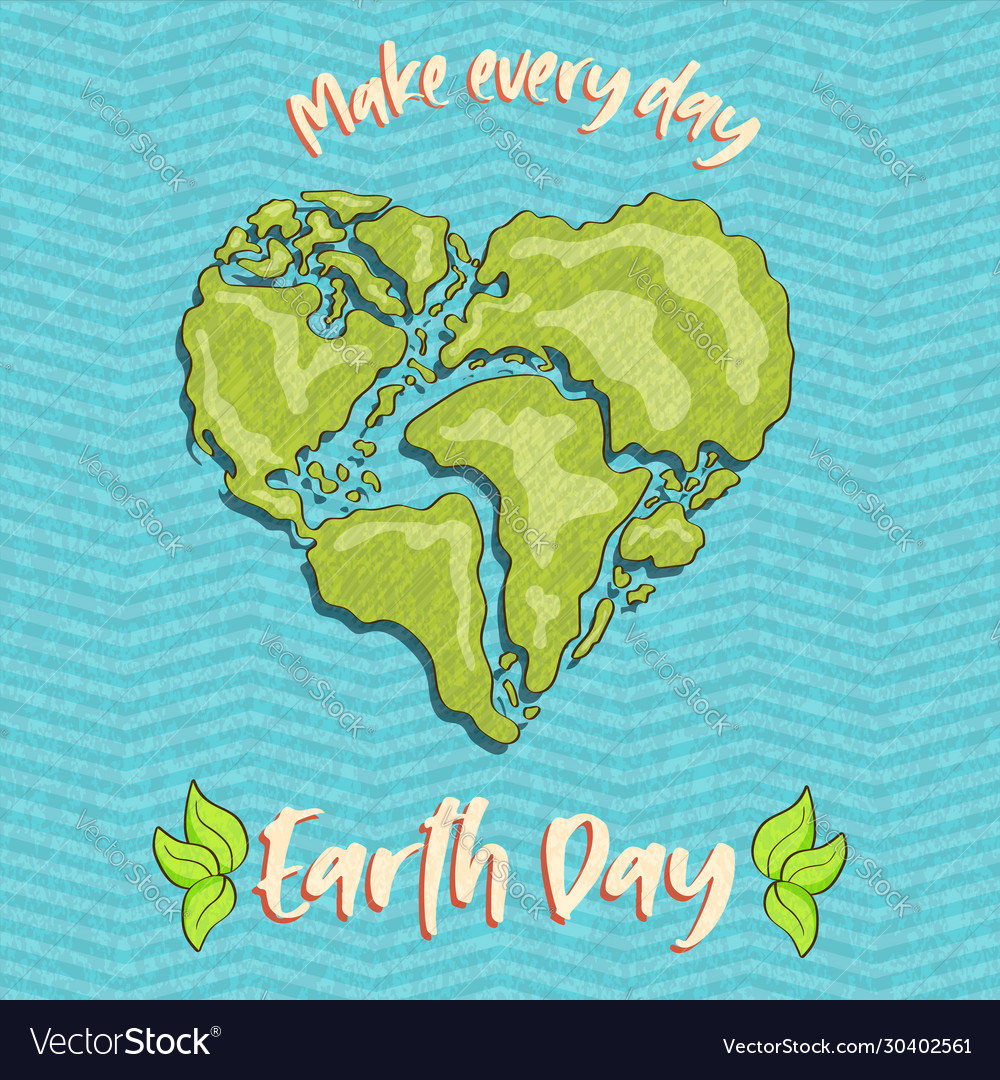 Earth day everyday card world map heart shape Vector Image