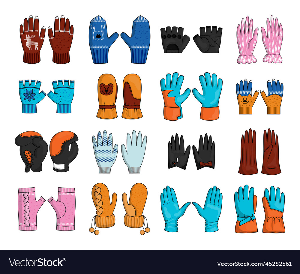 Glove pair textile warm mittens woolen christmas Vector Image