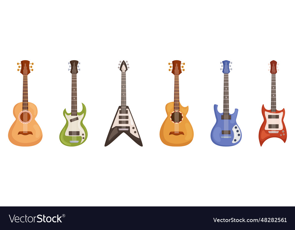 Guitars set stringed instruments with resonating Vector Image
