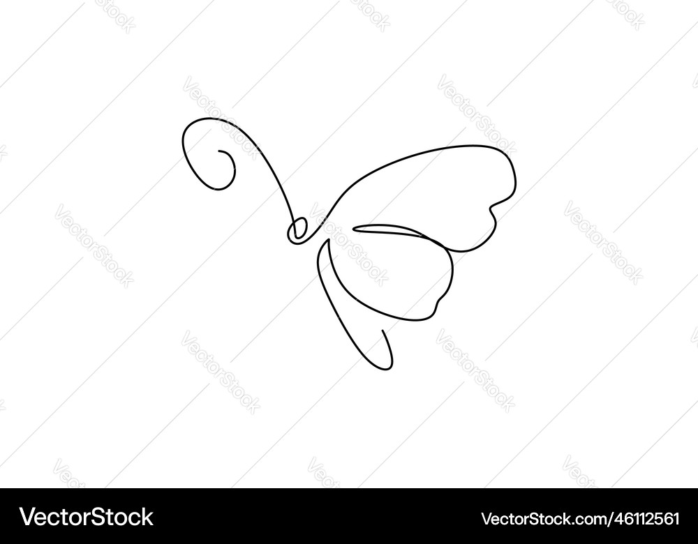 One continuous single line of butterfly isolated Vector Image