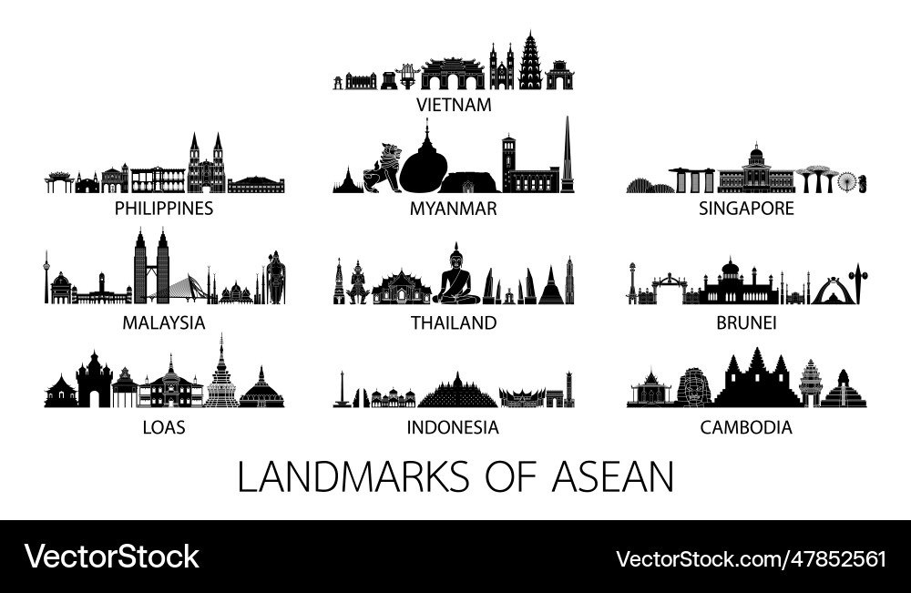 Set of landmarks with silhouette design Royalty Free Vector