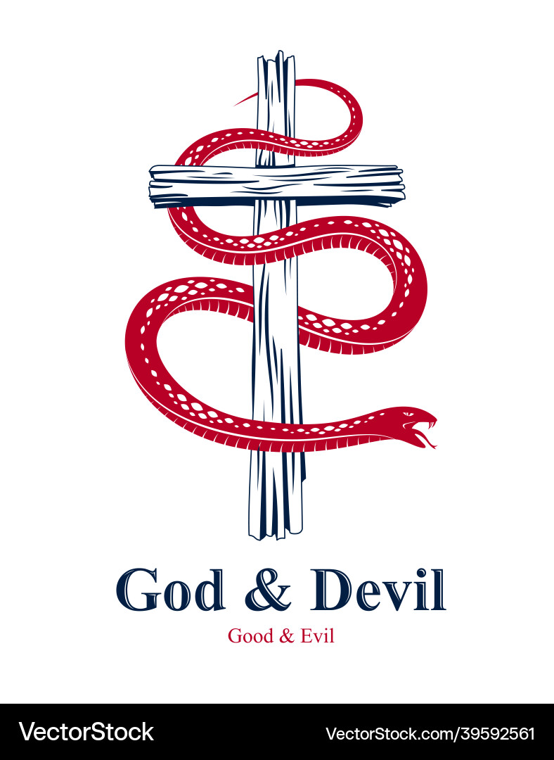 Snake wraps around christian cross the struggle Vector Image