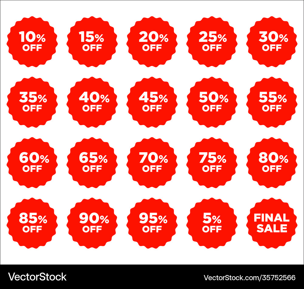 Collection red discount price tag label Royalty Free Vector