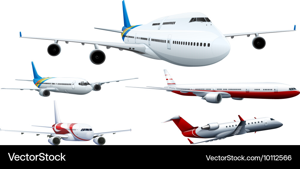 Five designs of airplanes Royalty Free Vector Image