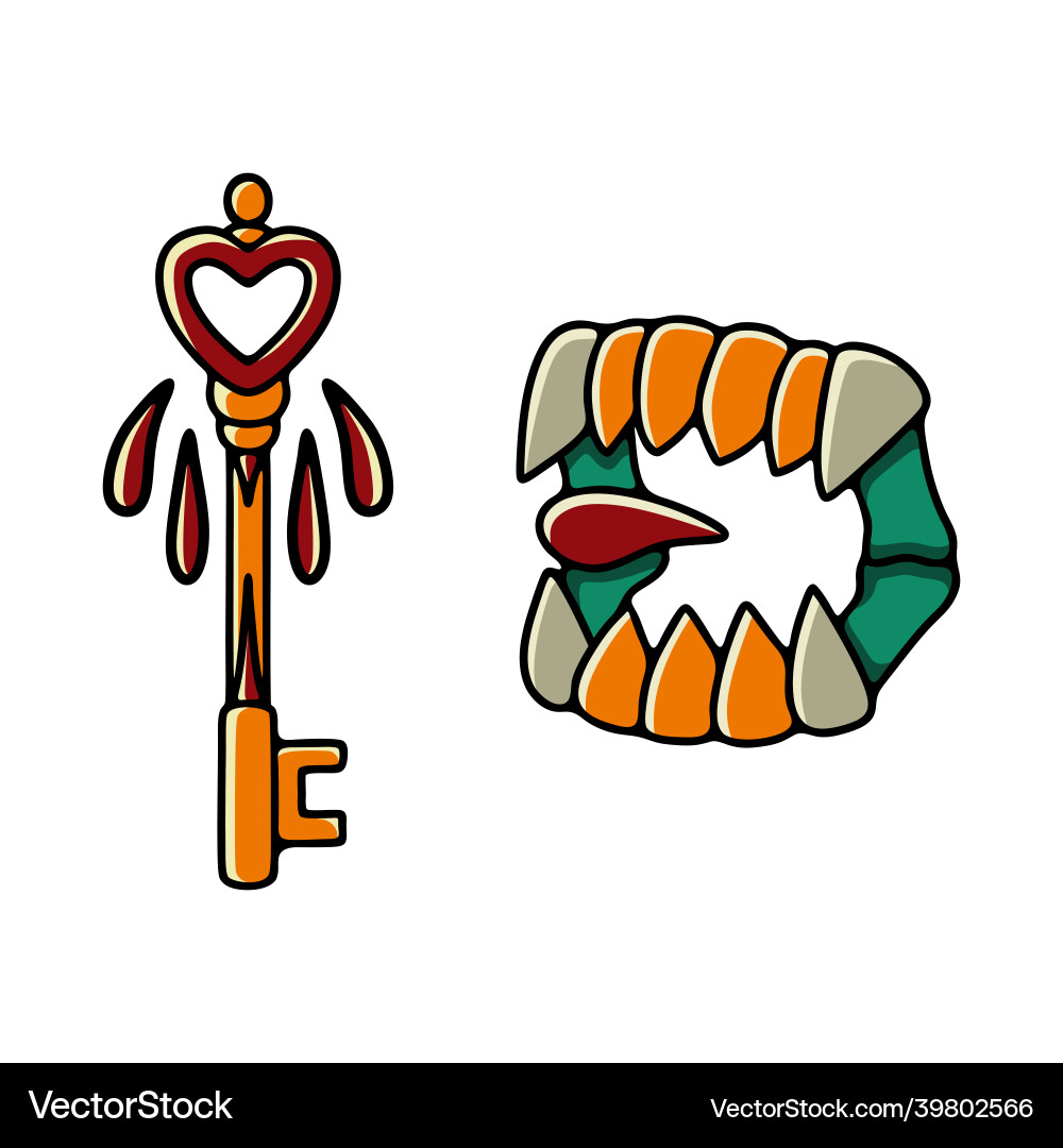 Key tattoo and teeth traditional Royalty Free Vector Image