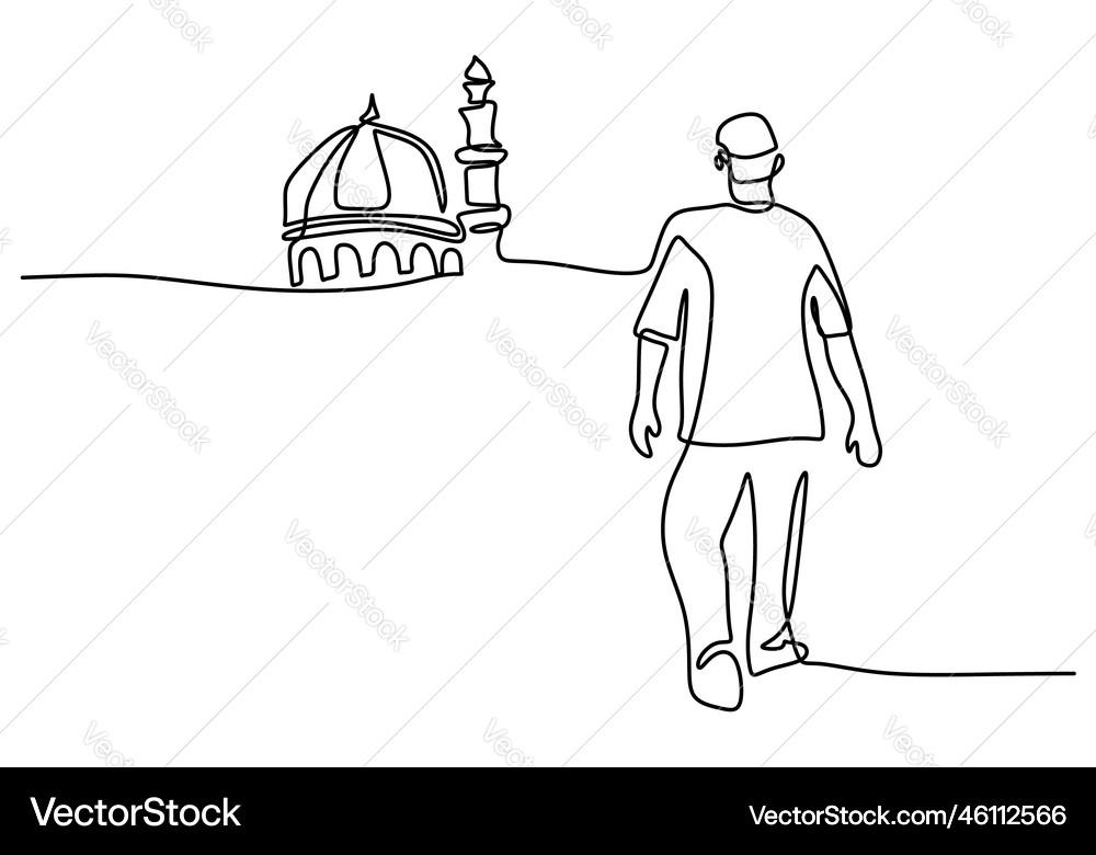 One continuous single line of man going to mosque Vector Image