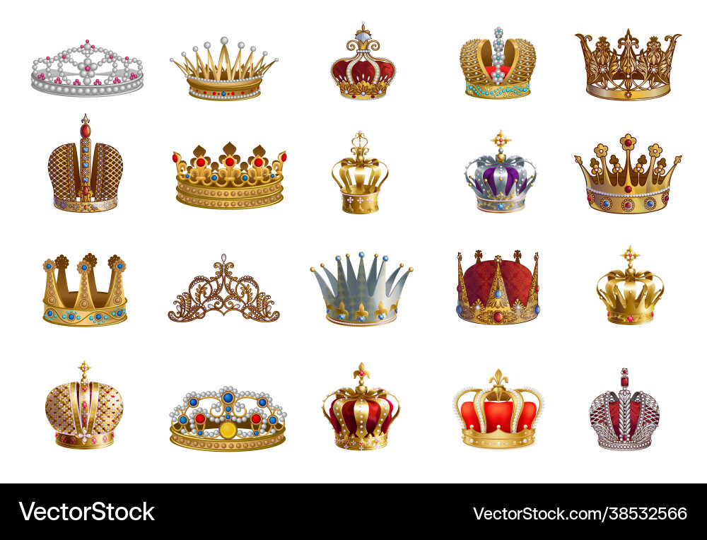 Set crowns with precious stones eps 10 Royalty Free Vector