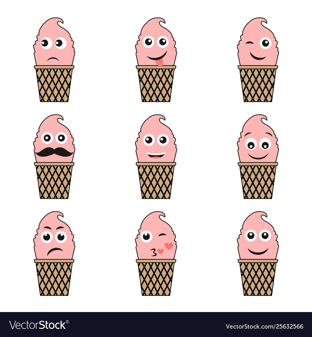 Set emoji ice cream Royalty Free Vector Image - VectorStock