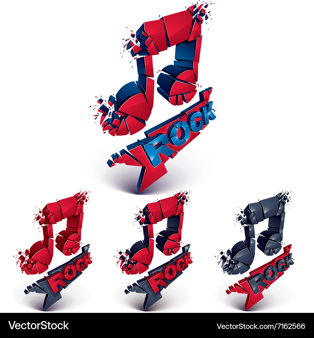 Set of red and black 3d musical notes created from