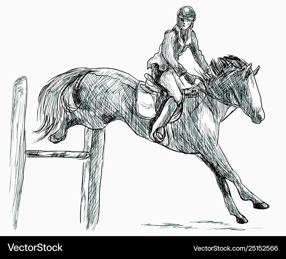 Show jumping hand drawn line art technique on Vector Image