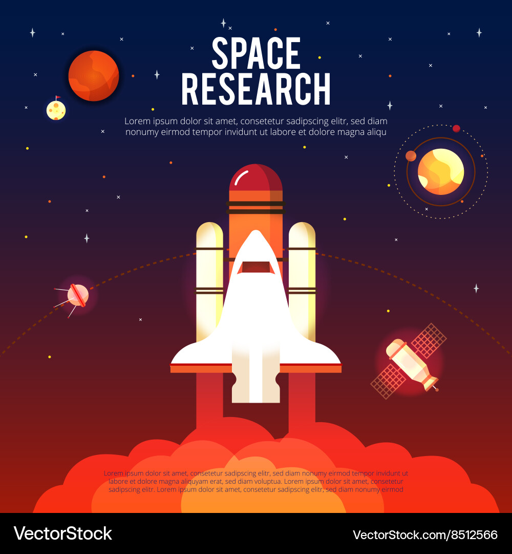 Space research and exploration flat banner Vector Image