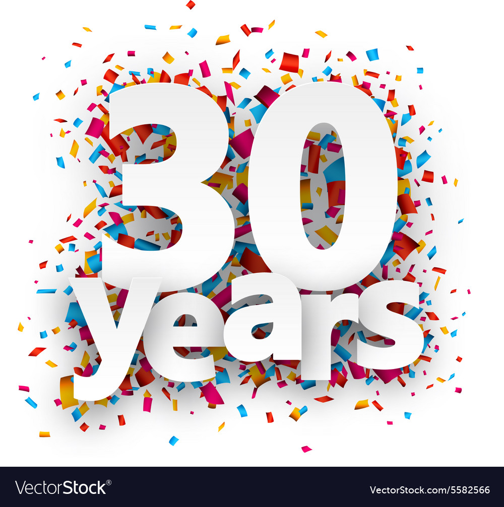 Thirty years paper confetti sign Royalty Free Vector Image
