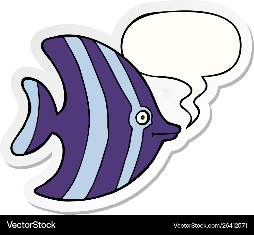 Cartoon angel fish and speech bubble sticker Vector Image