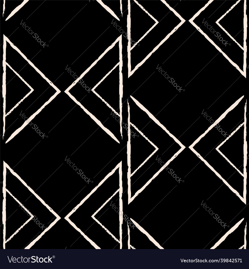 Drawn white triangles black repeat pattern Vector Image