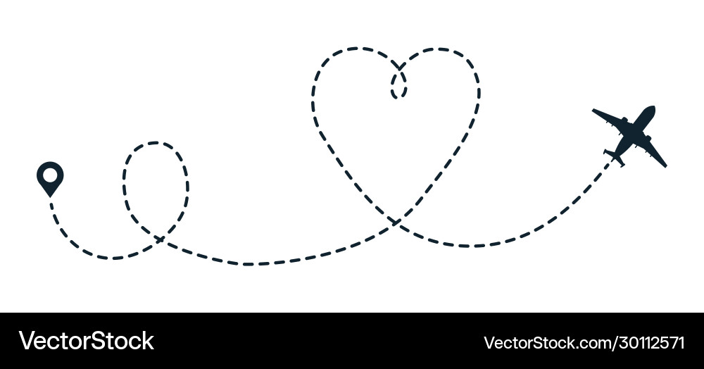 Heart airplane dotted path travel line Royalty Free Vector