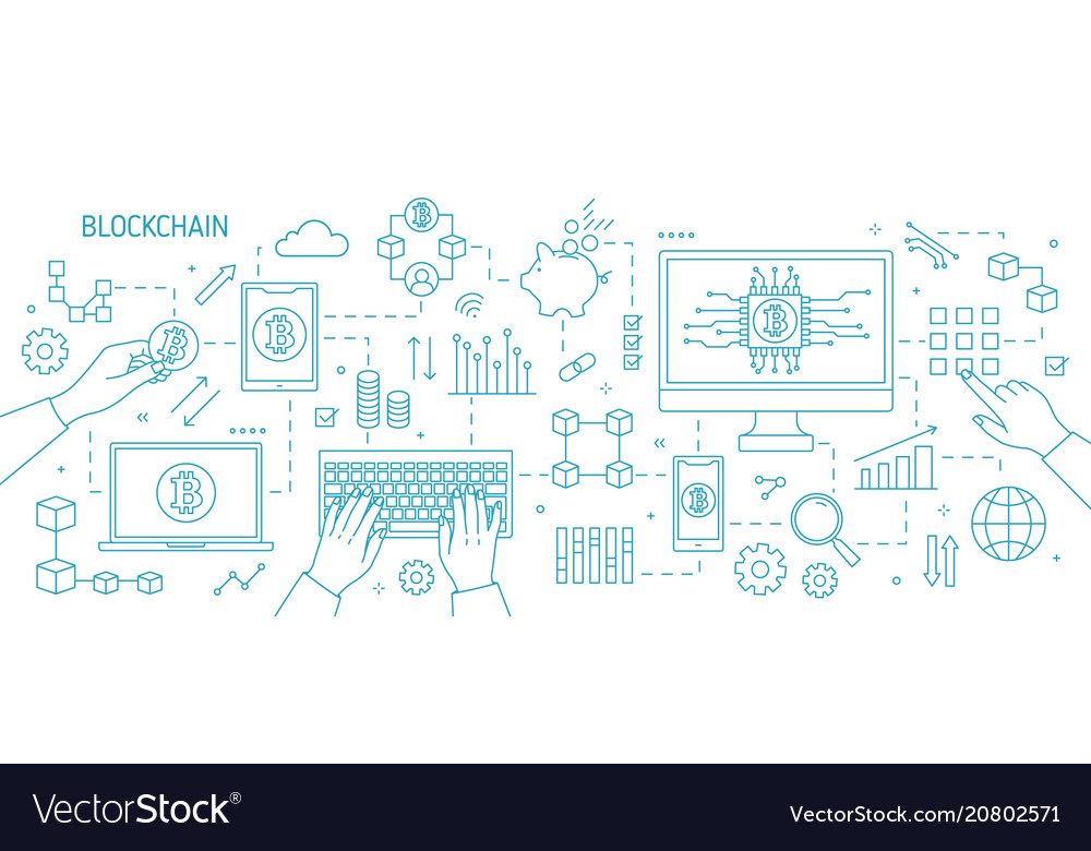 Horizontal monochrome banner with hands computer Vector Image