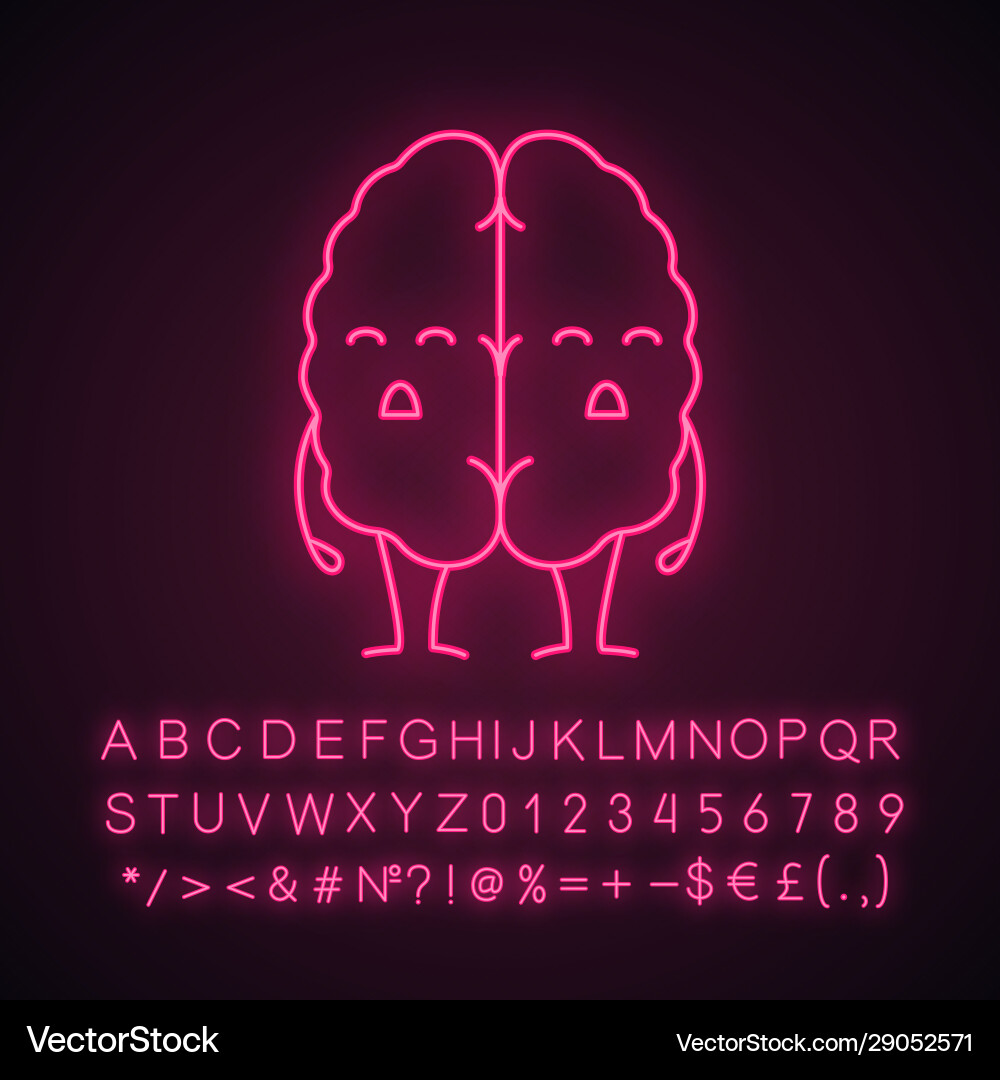 Sad human brain emoji neon light icon Royalty Free Vector