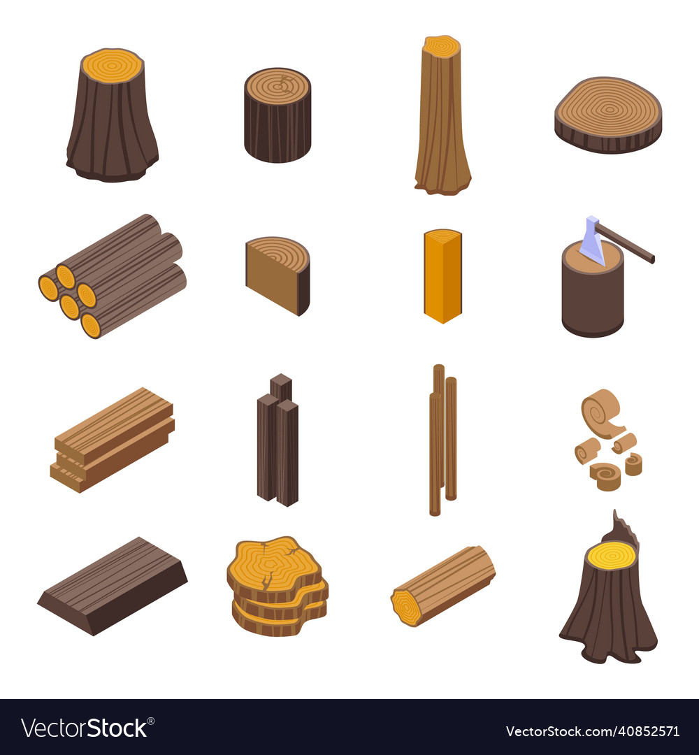 Trunk tree tree icons set isometric style Vector Image