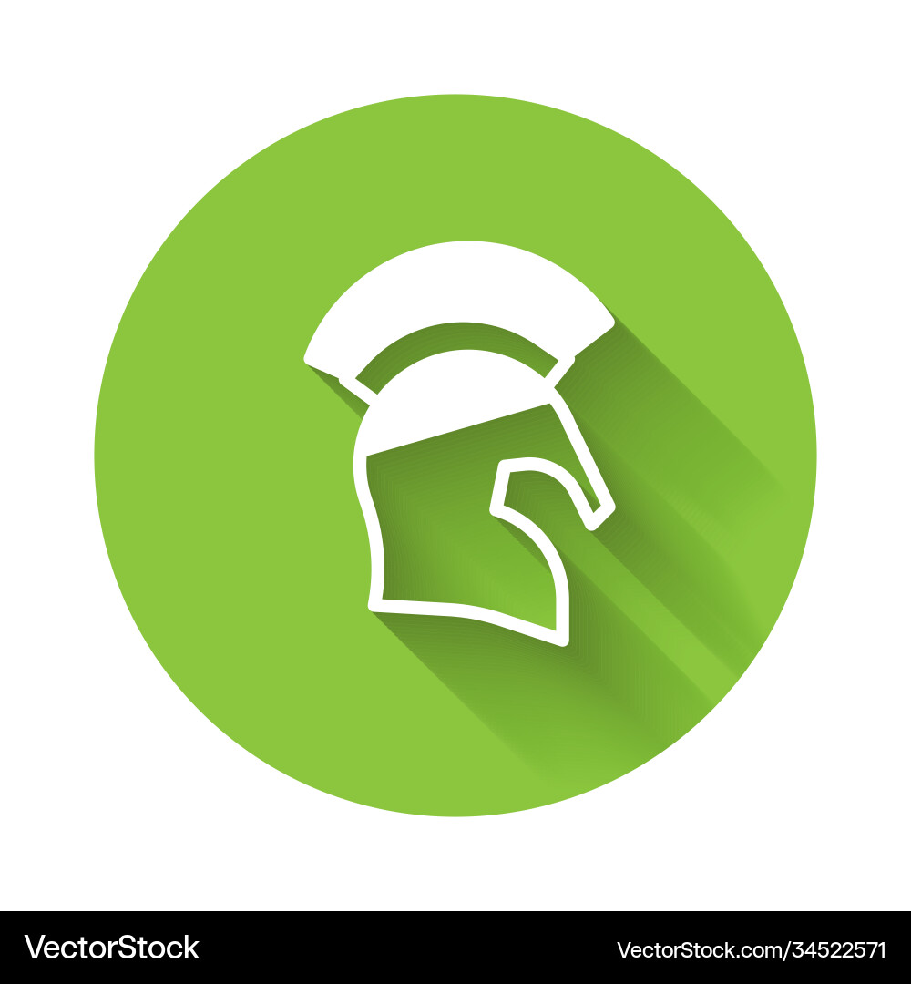 White greek helmet icon isolated with long shadow Vector Image