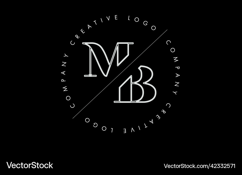 White outline mb m b letter logo with cut Vector Image