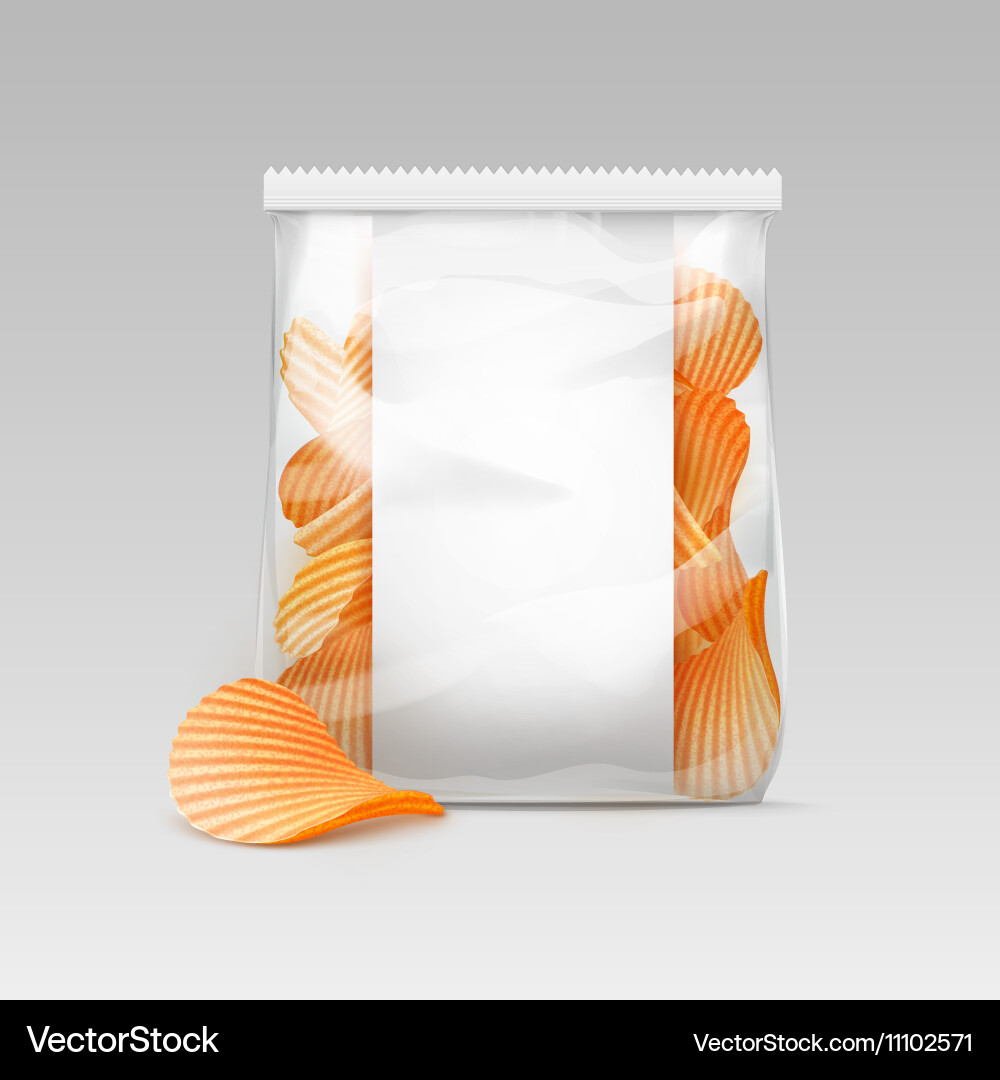 White transparent bag with potato ripple chips Vector Image
