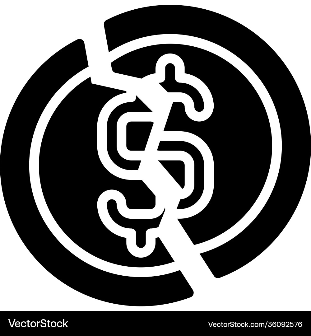 Broken coin icon bankruptcy related Royalty Free Vector