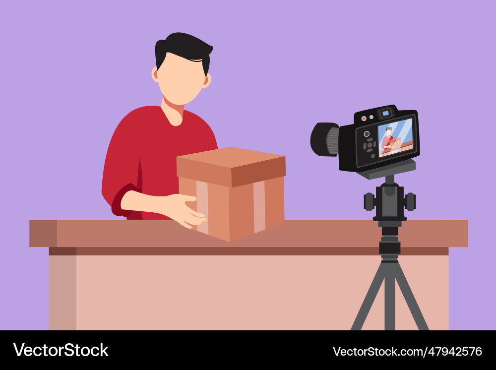 Cartoon flat style drawing young male vlogger Vector Image