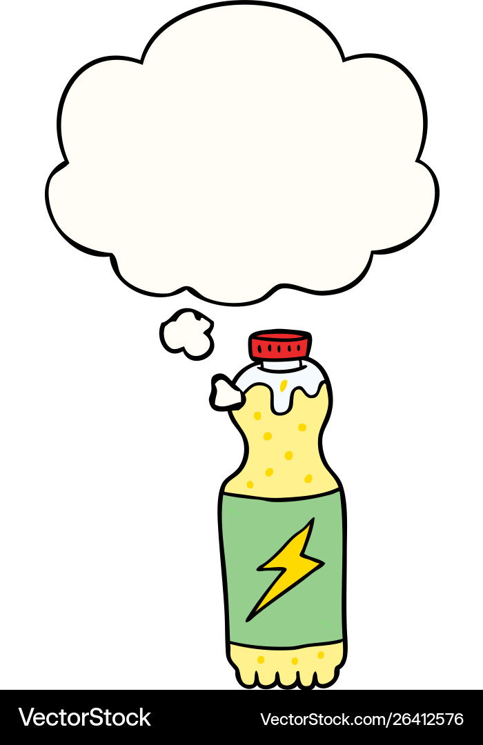 Cartoon soda bottle and thought bubble Royalty Free Vector