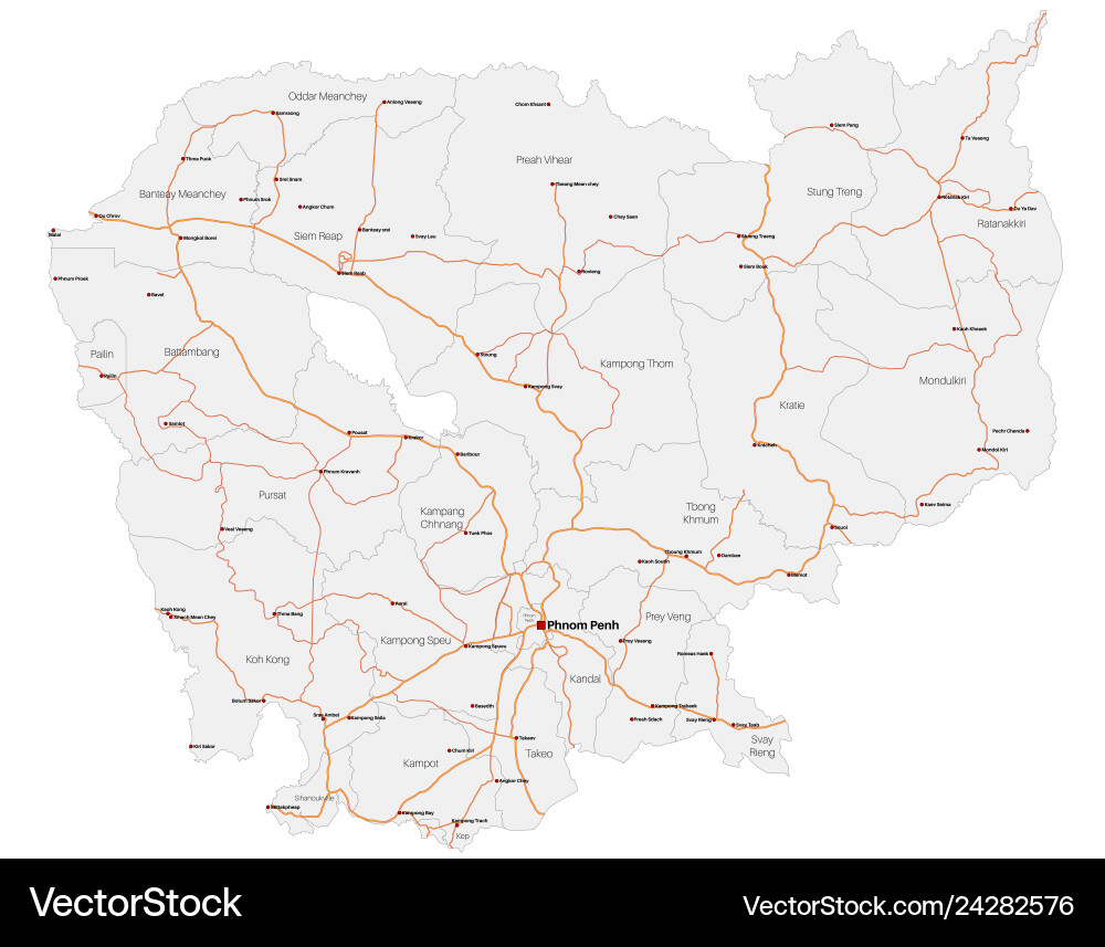 Detailed map of cambodia Royalty Free Vector Image